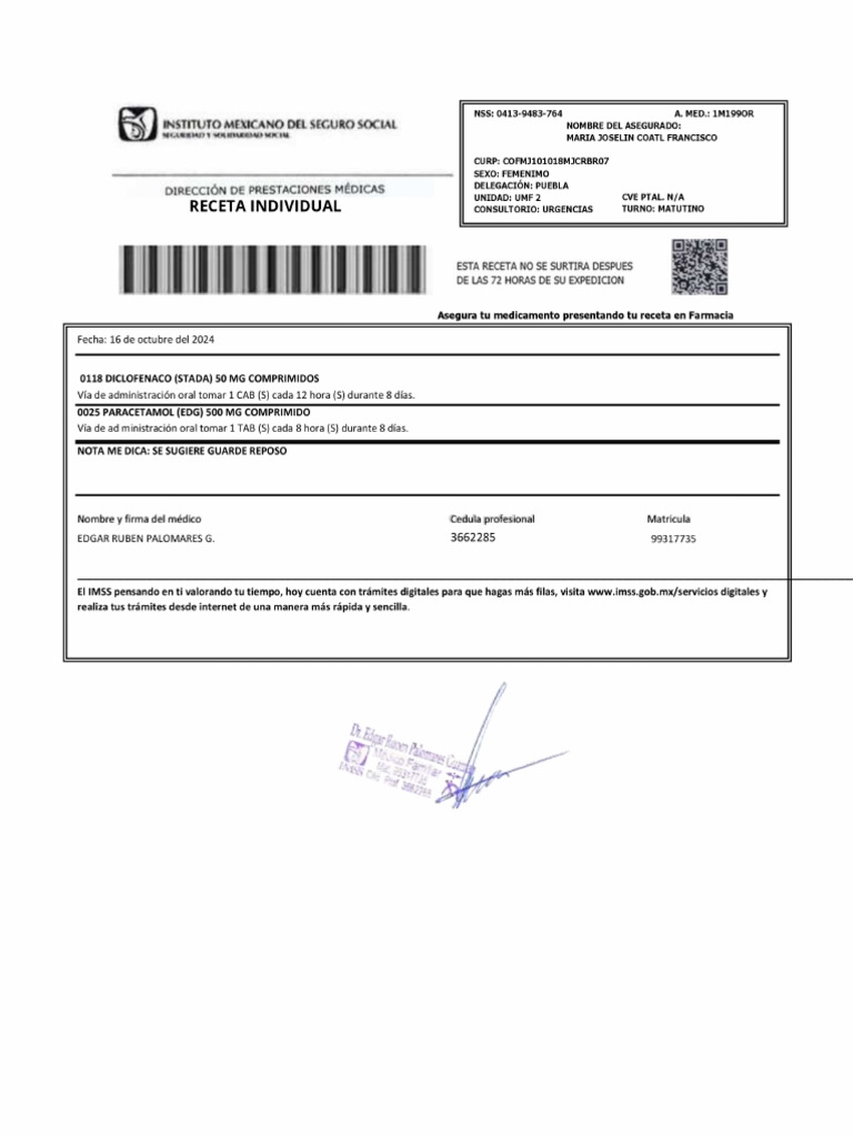 Receta Medica Imss | PDF