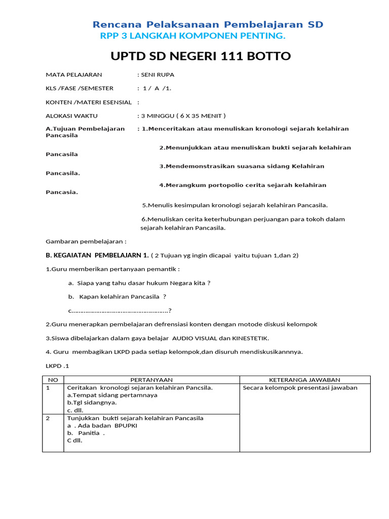 Contoh RPP 3 Langkah Komponen Penting | PDF | Karier & Perkembangan