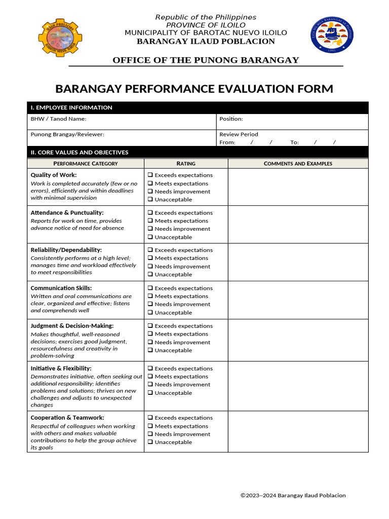 Barangay Evaluation Form | PDF | Performance Appraisal | Social Psychology