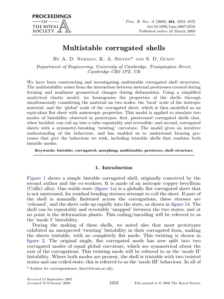 Multistable Corrugated Shells | PDF | Bending | Stress (Mechanics)