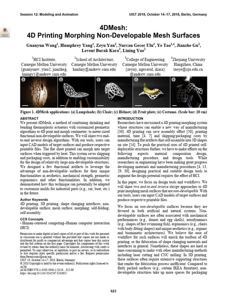 4DMesh 4D Printing Morphing Non-Developable Mesh Surfaces | PDF | 3 D ...