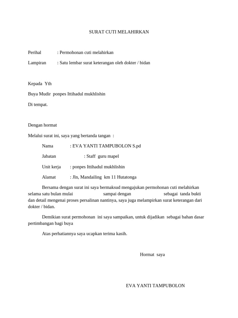 Surat Cuti Melahirkan | PDF