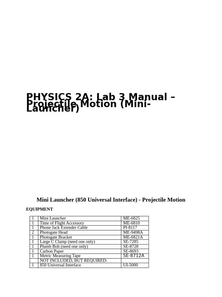 PHYS2A Lab 3 Projectile Motion | PDF | Projectiles | Metre