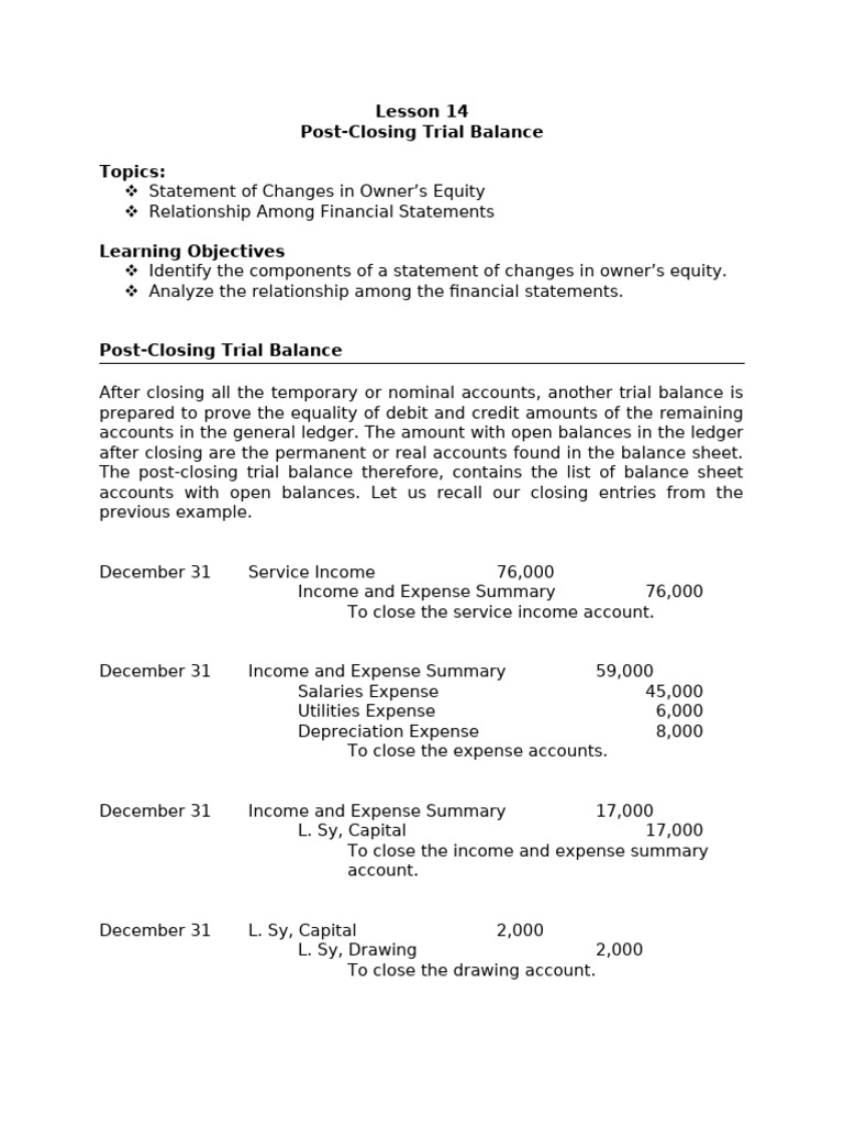 Post-Closing Trial Balance Explained | PDF | Debits And Credits | Expense