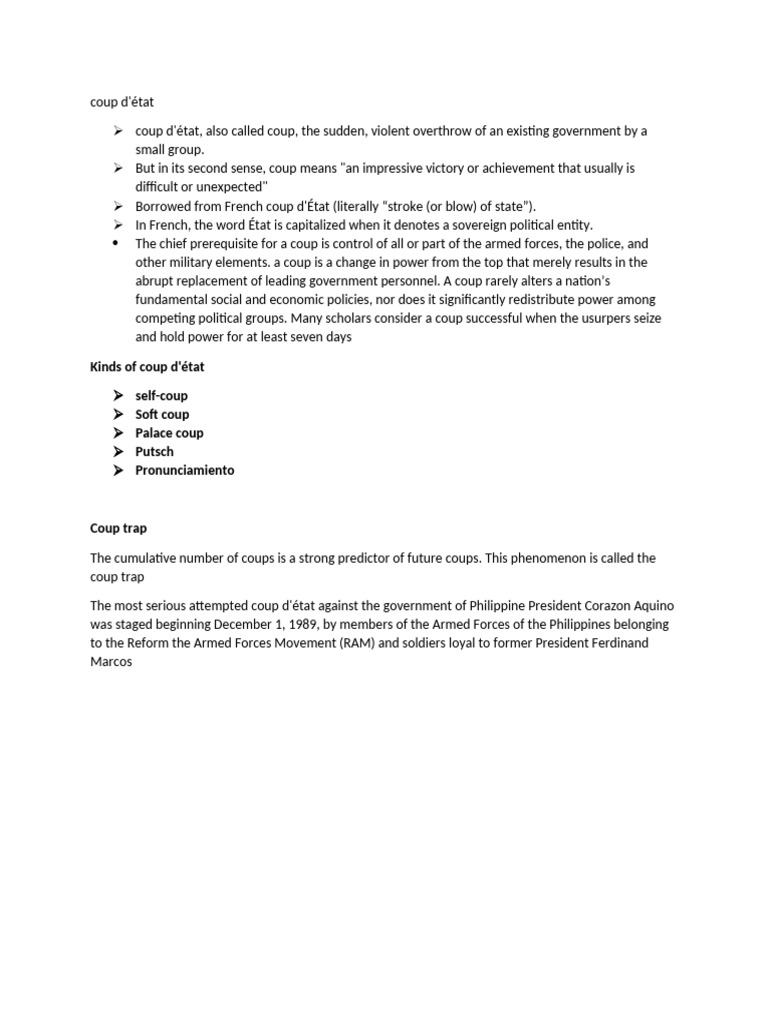 Understanding Coup d'État: Types and Impacts | PDF | Politics