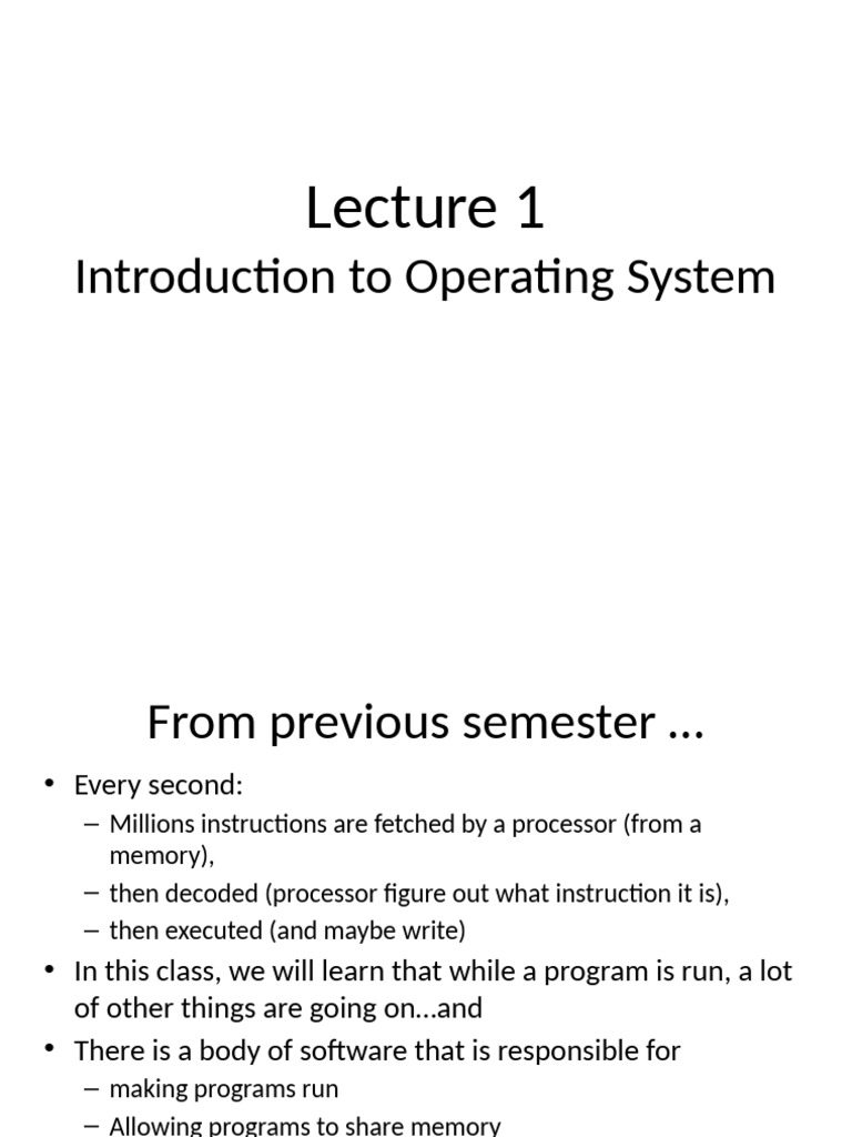 Lecture1 IntroductionToOS | PDF | Operating System | Central Processing Unit