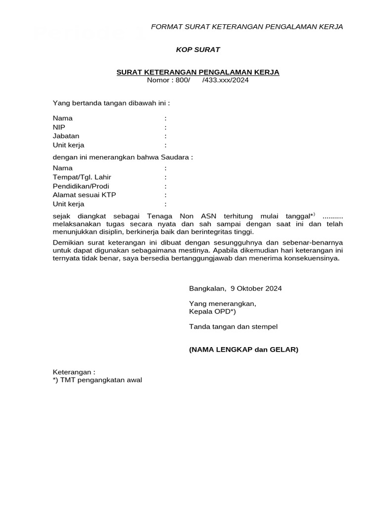 Surat Pengalaman Kerja Arik | PDF
