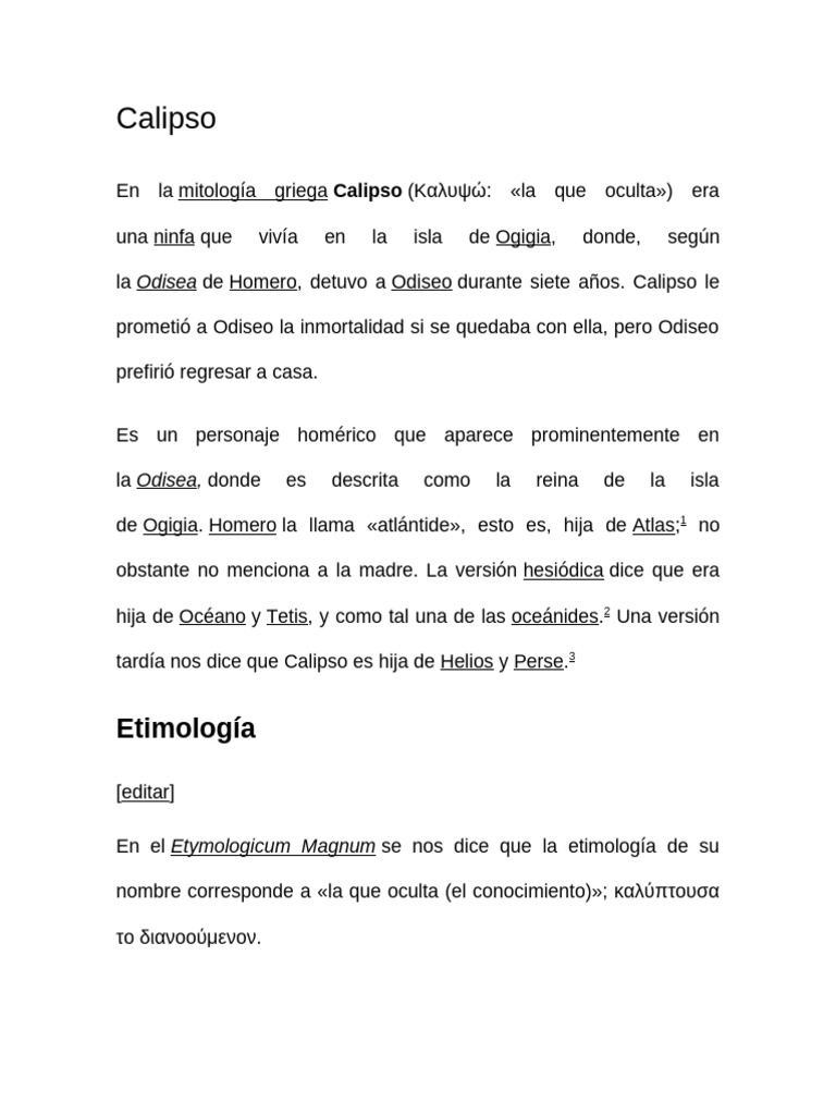 Calipso: La Ninfa de la Odisea | PDF | Odisea | Mitología griega