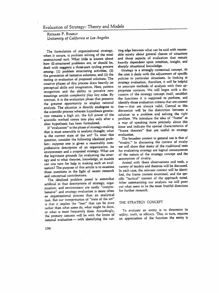 Rumelt (19XX) - Evaluación de La Estrategia - Teoría y Modelos | PDF