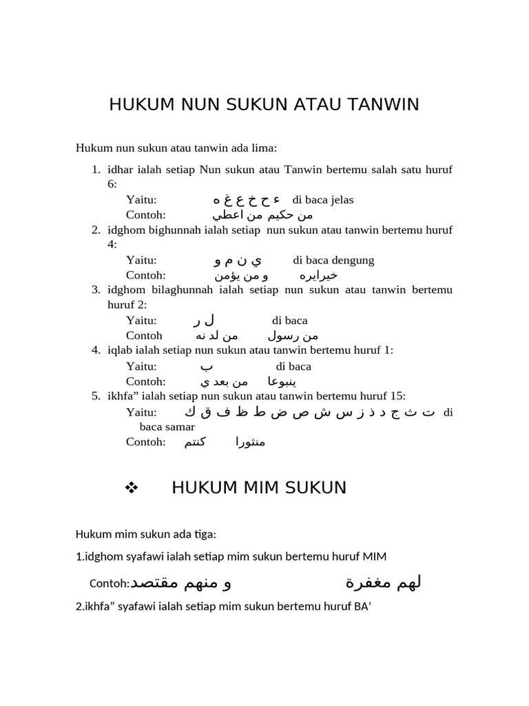 Hukum Nun Sukun Atau Tanwin Ada Lima | PDF