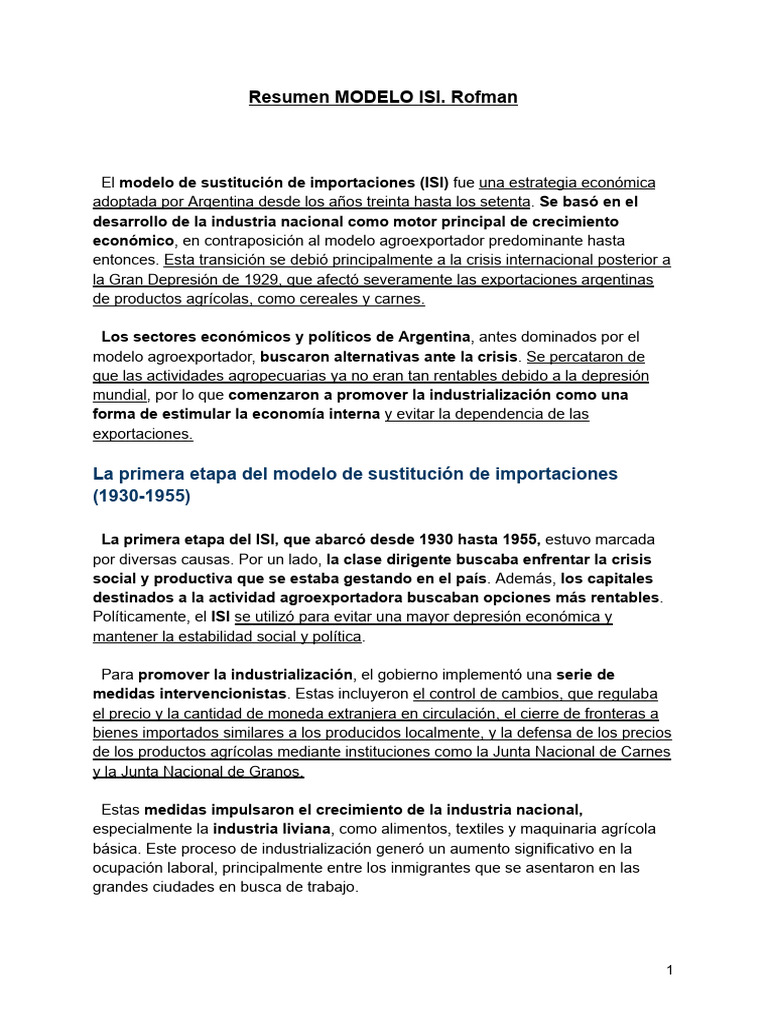 Resumen texto Rofman ISI | PDF | Economias