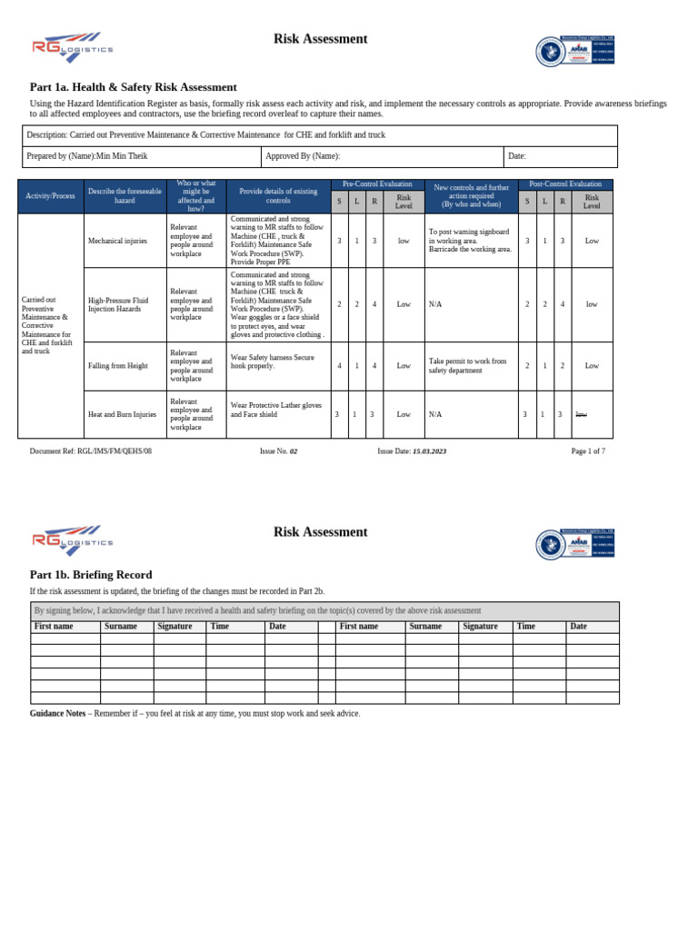 M&R Machine Repair - Risk Assessment - Issue02 | PDF | Risk | Risk ...