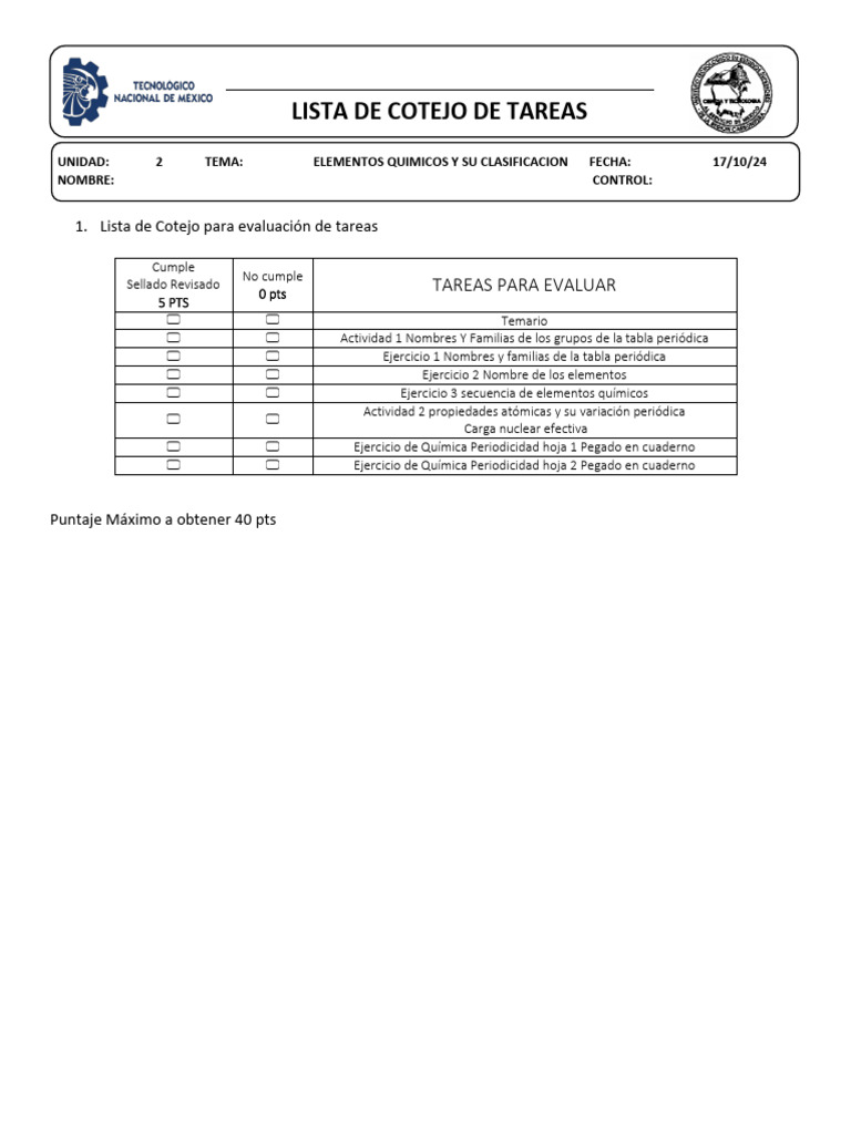 Lista de Cotejo Tareas U2 1.1M-1 | PDF