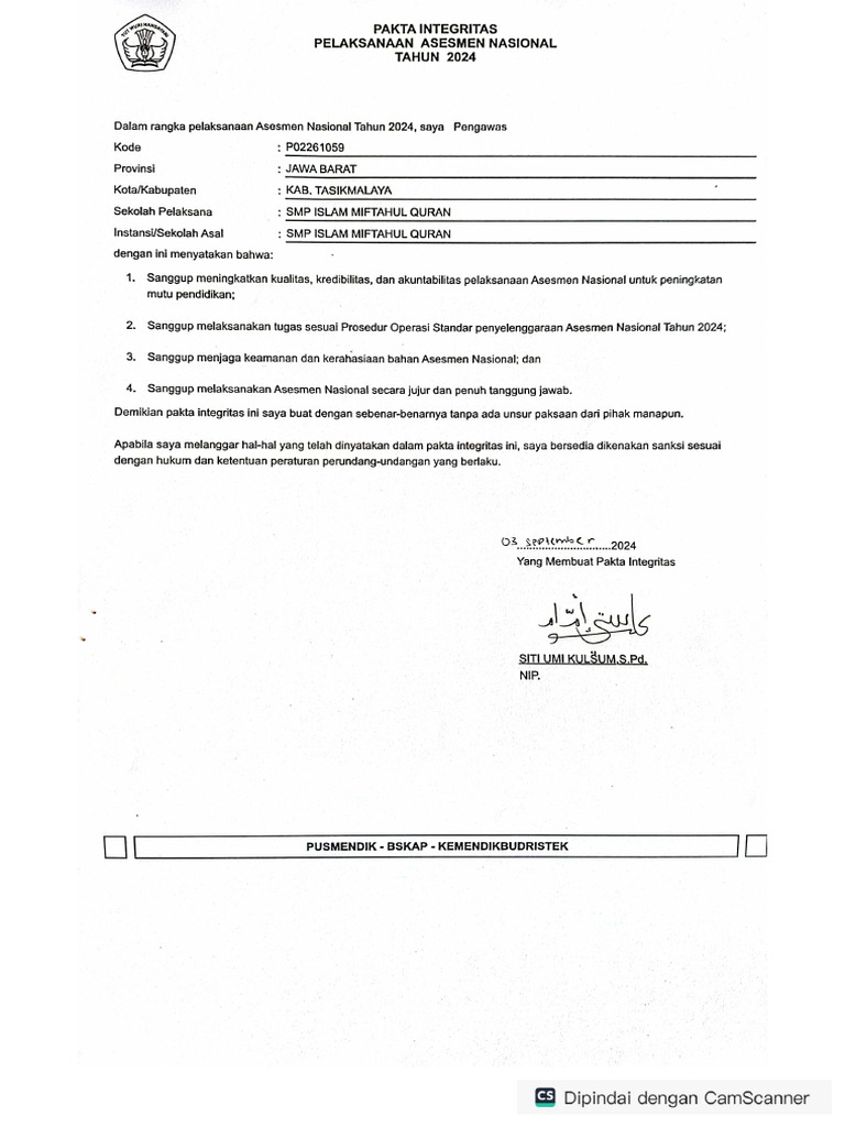Pakta Integritas Siti Umi Kulsum | PDF