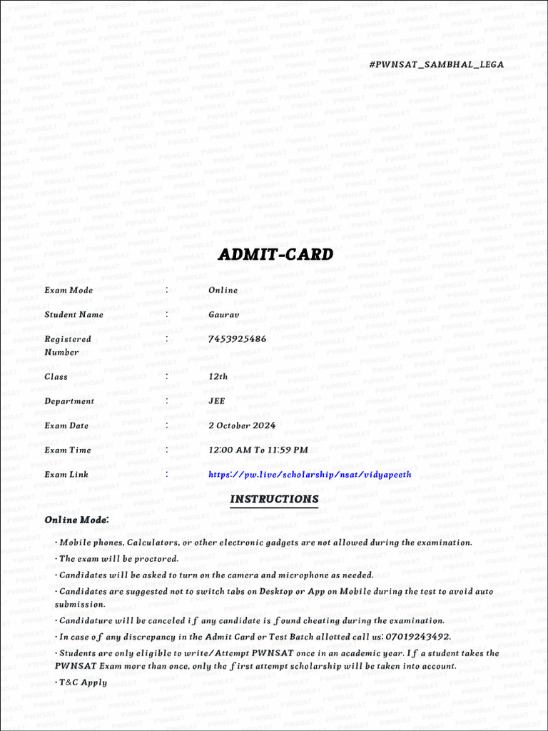 Admit Card | PDF