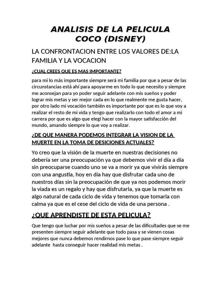 Analisis de La Pelicula Coco | PDF | Estilo de vida