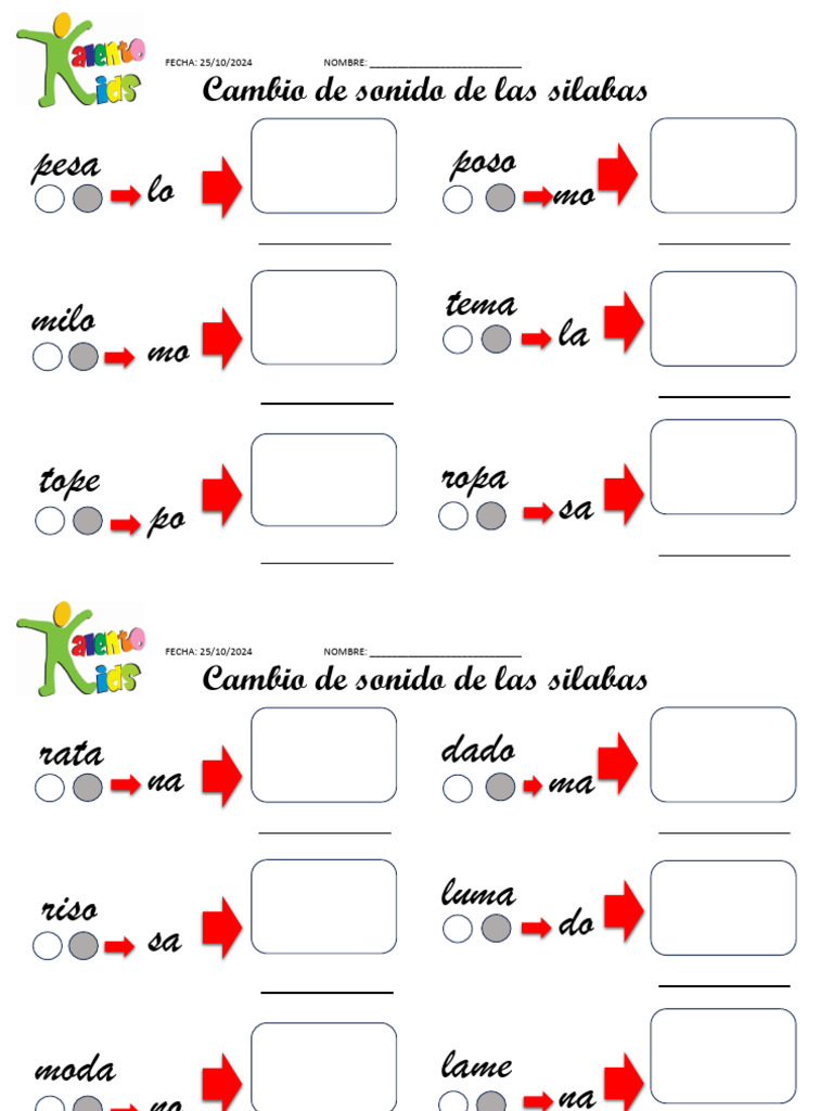 Cambio de Sonido de Las Silabas: Pesa Lo Milo Mo Tope Po Poso Mo Tema La Ropa Sa | PDF | Estilo ...