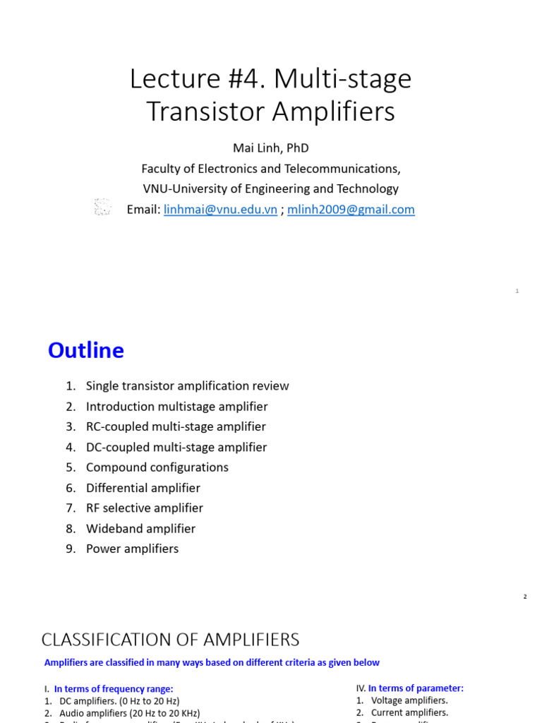 Lecture 4. Multi - Stage Transistor Amplifers | PDF | Amplifier | Decibel