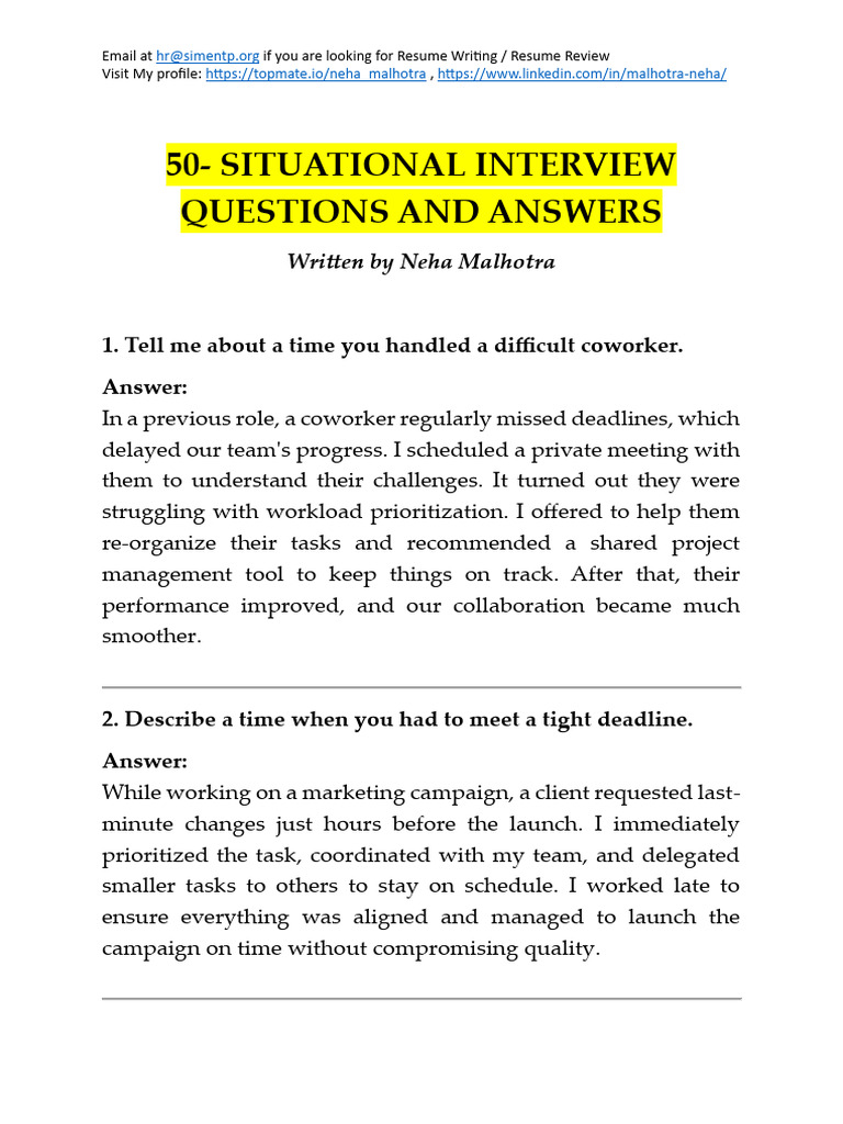 Situational Interview Q&A Guide | PDF | New Product Development | Customer