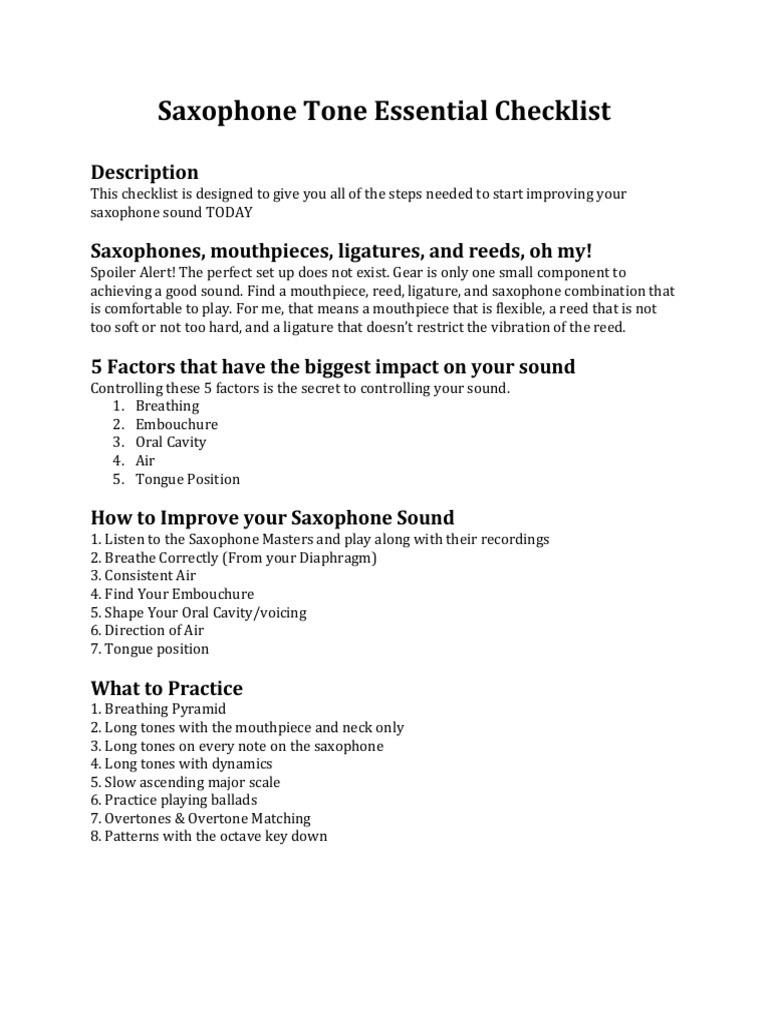 Saxophone Sound Checklist Master Doc FREEBIE.01 | PDF | Language Arts ...