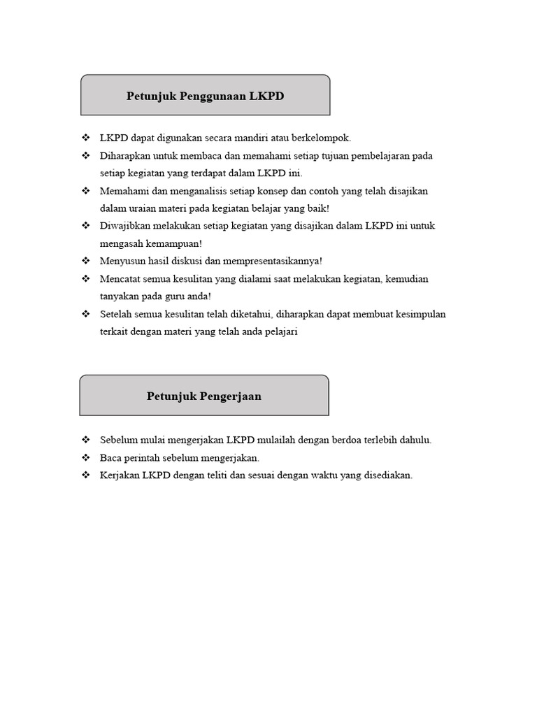 Petunjuk LKPD 1 | PDF