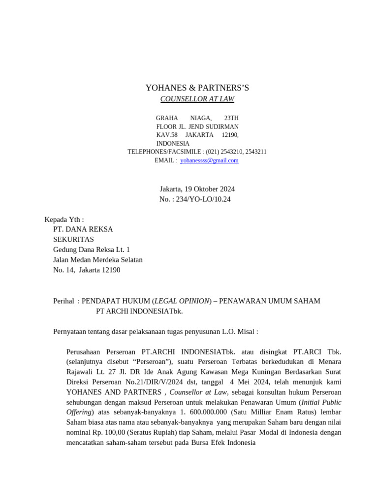 Contoh Format Legal Opinion | PDF | Hukum
