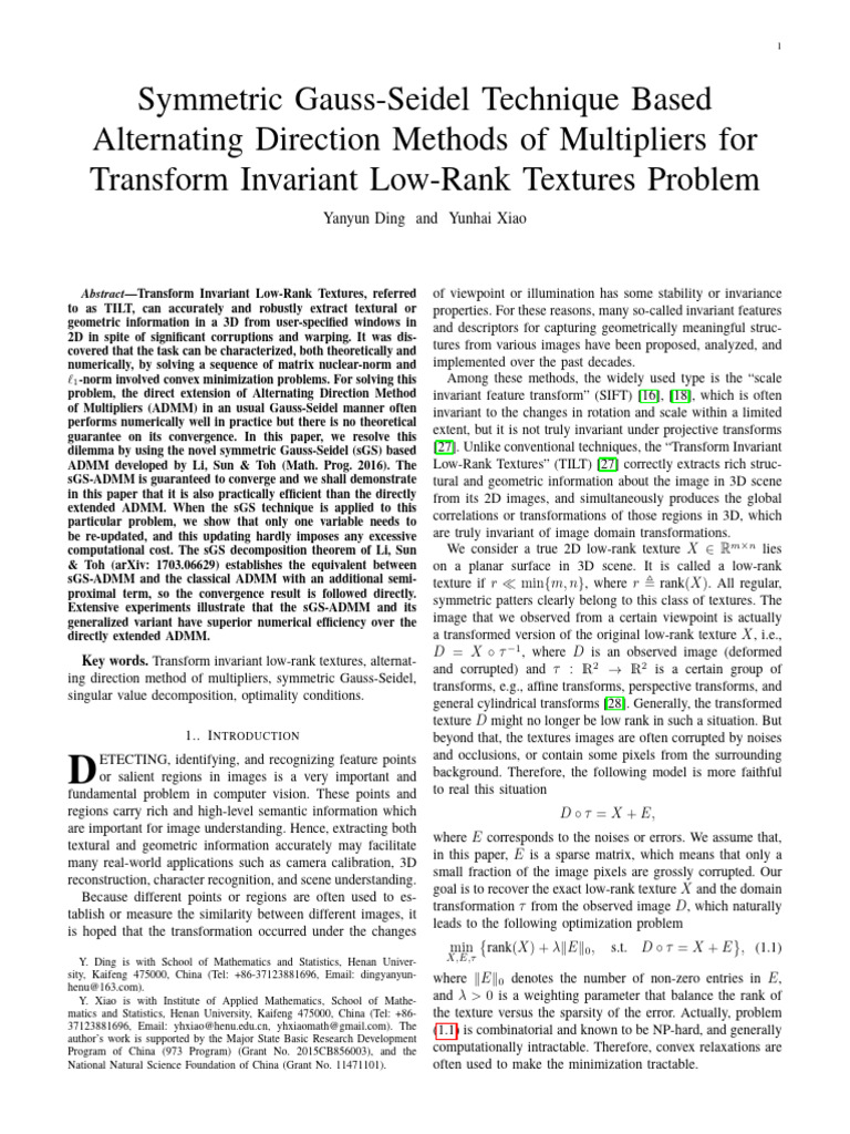 Symmetric Gauss-Seidel Technique Based Alternating Direction Methods of Multipliers For ...