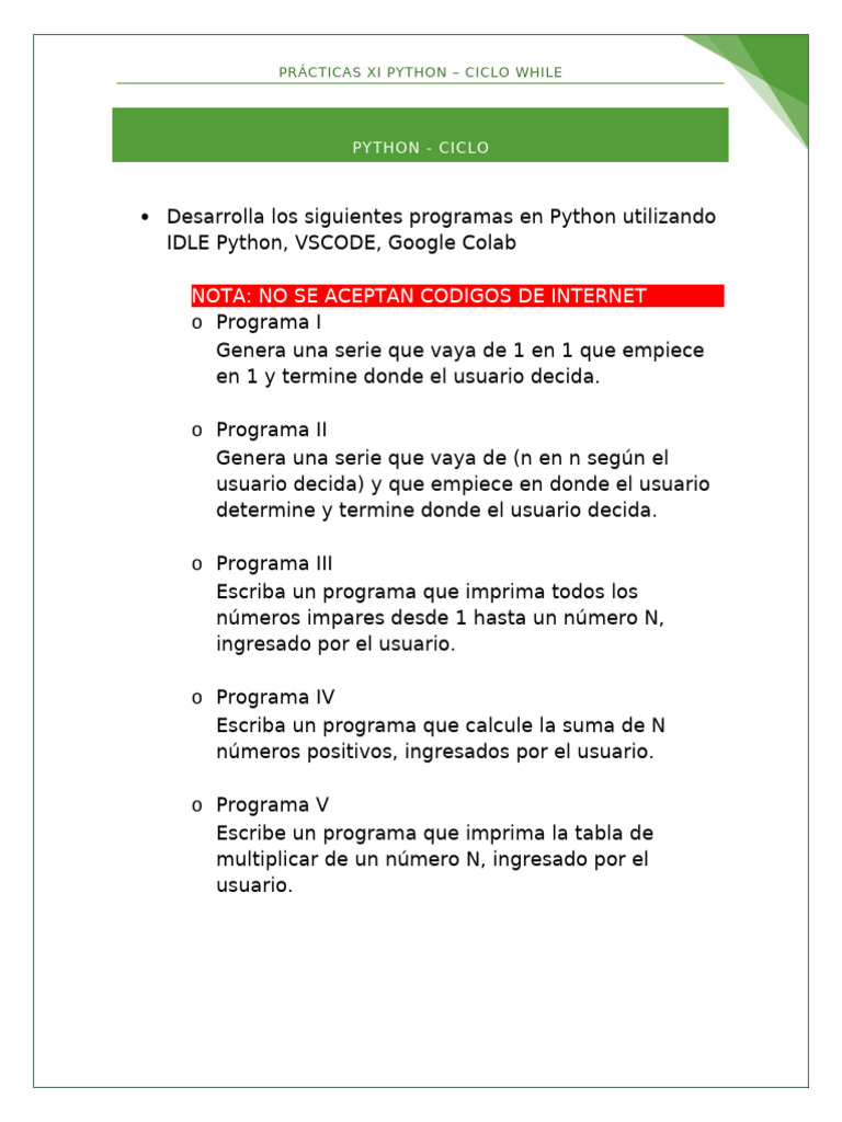10 - Ejercicios Python Ciclo(1) | PDF