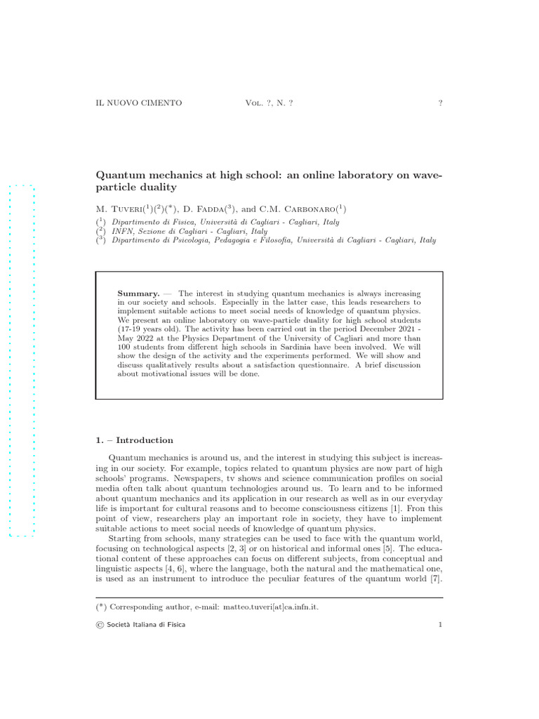 Quantum Mechanics at High School - An Online Laboratory On Waveparticle ...