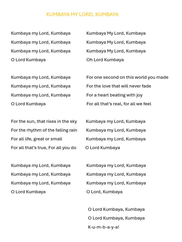 Kumbaya My Lord, Kumbaya | PDF | Cooking, Food & Wine