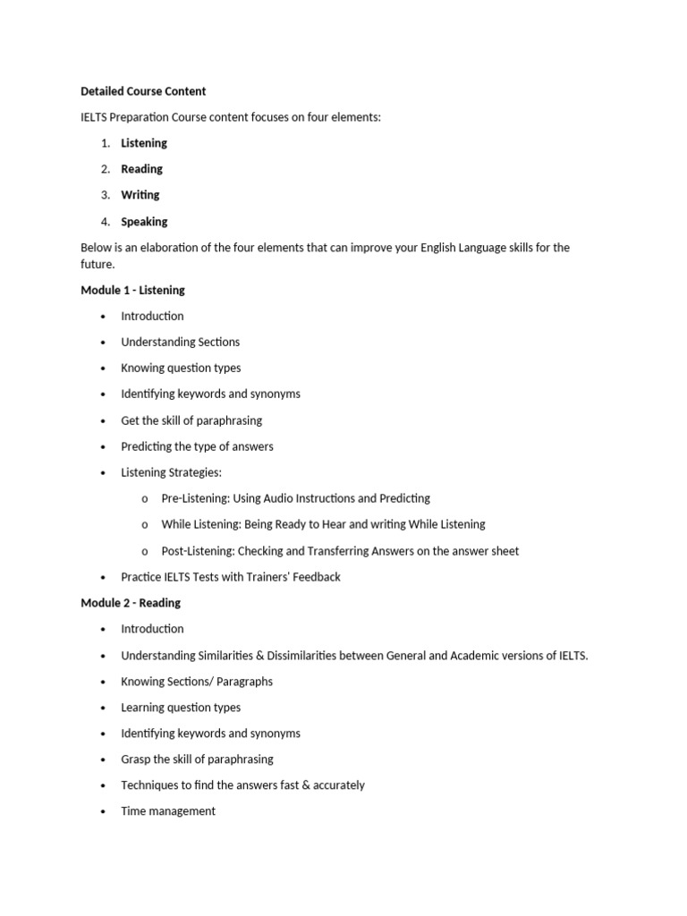 IELTS Course Details | PDF | International English Language Testing ...