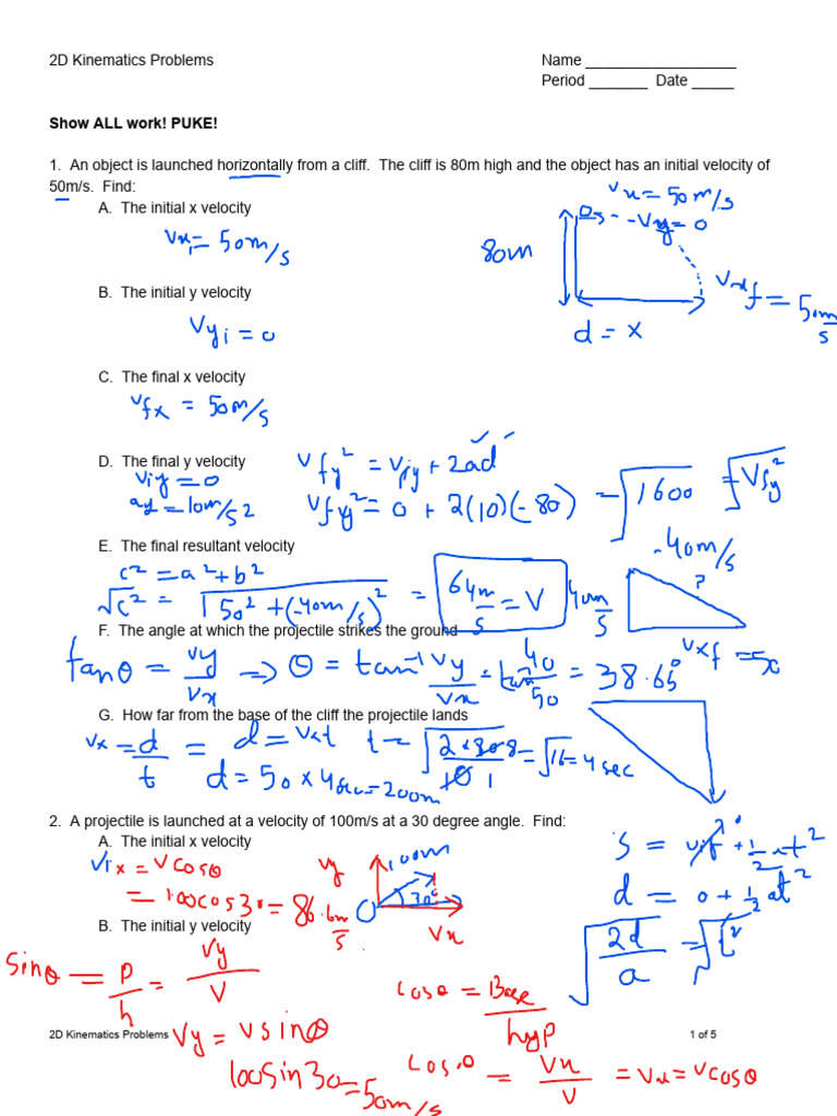 2D Kinematics Problems F23 | PDF | Projectiles