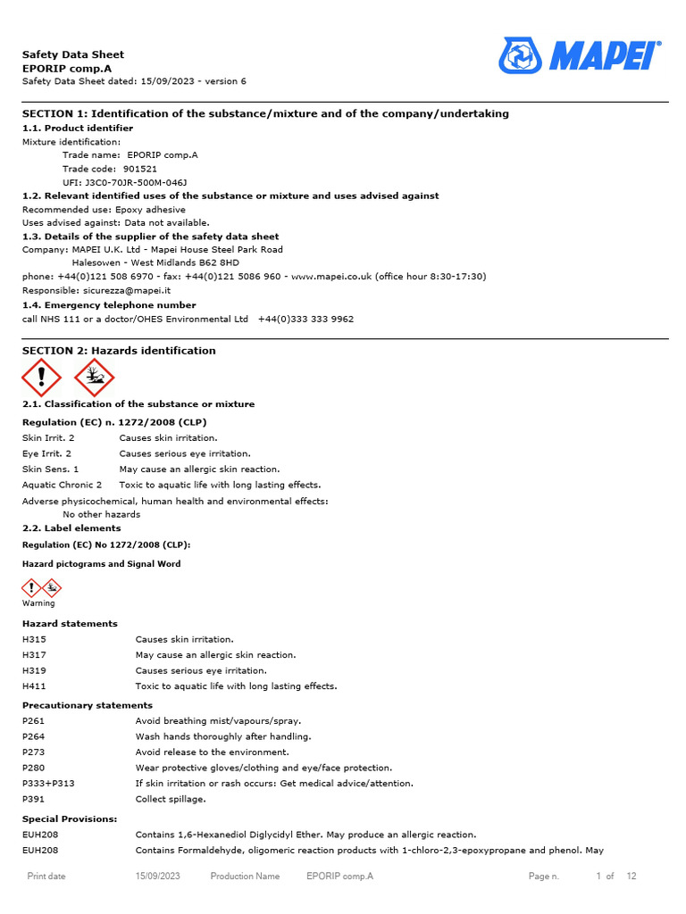 Eporip - MSDS | PDF | Dangerous Goods | Toxicity