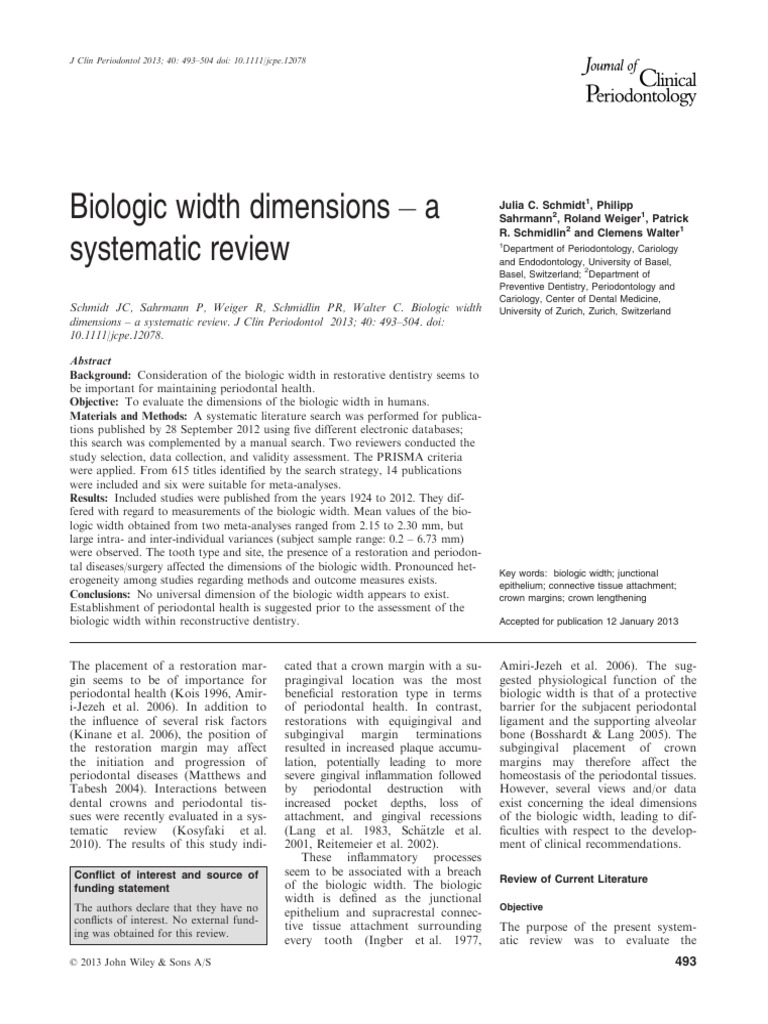 Biologic Width Dimensions-A Systematic Review | PDF | Periodontology ...