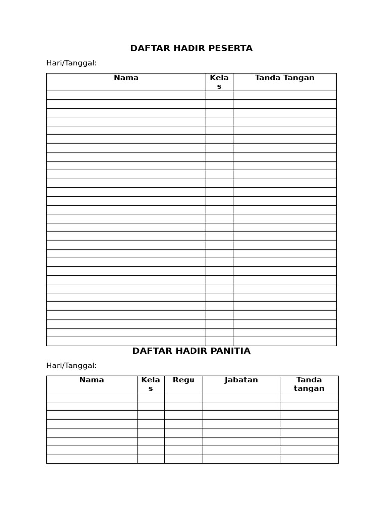 Daftar Hadir Peserta Dan Panitia | PDF | Hukum