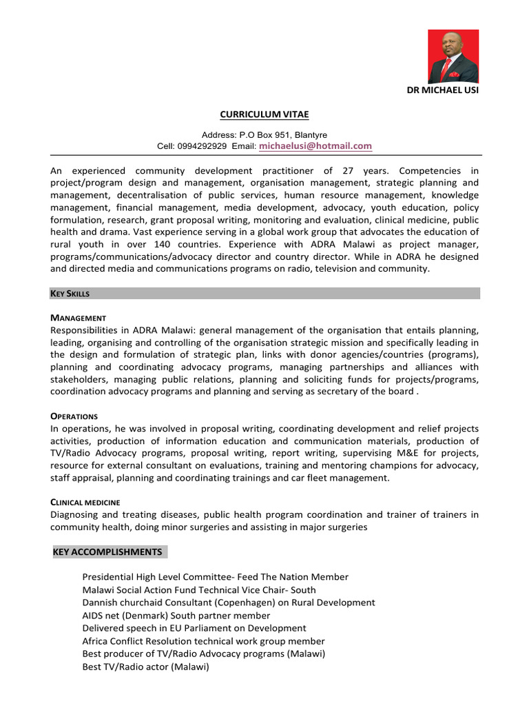 DR Michael Usi CV 2020 | PDF | Strategic Management | Health Care