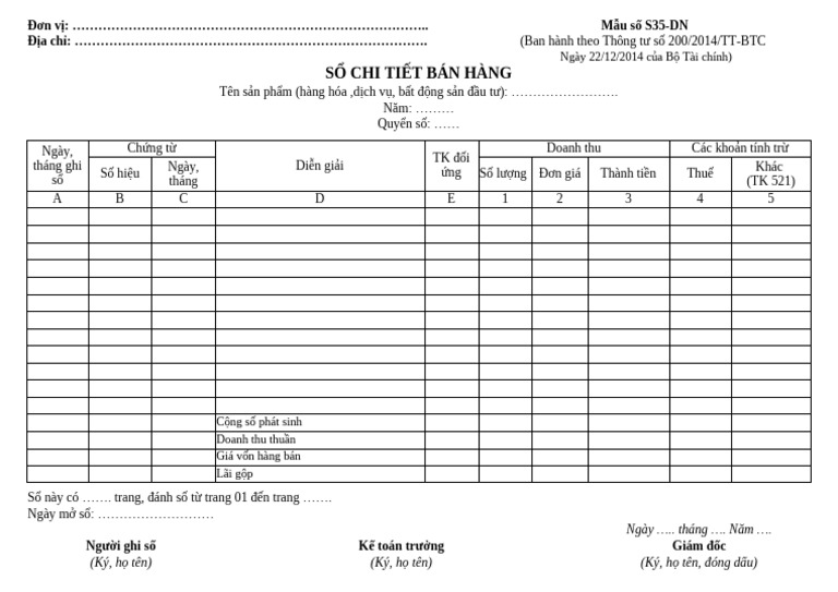 So Chi Tiet Ban Hang | PDF