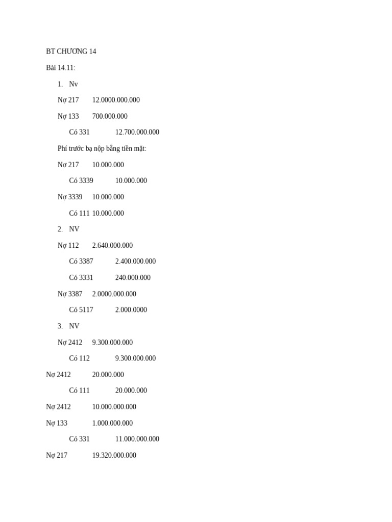 BT Chương 14 KTTC2 | PDF