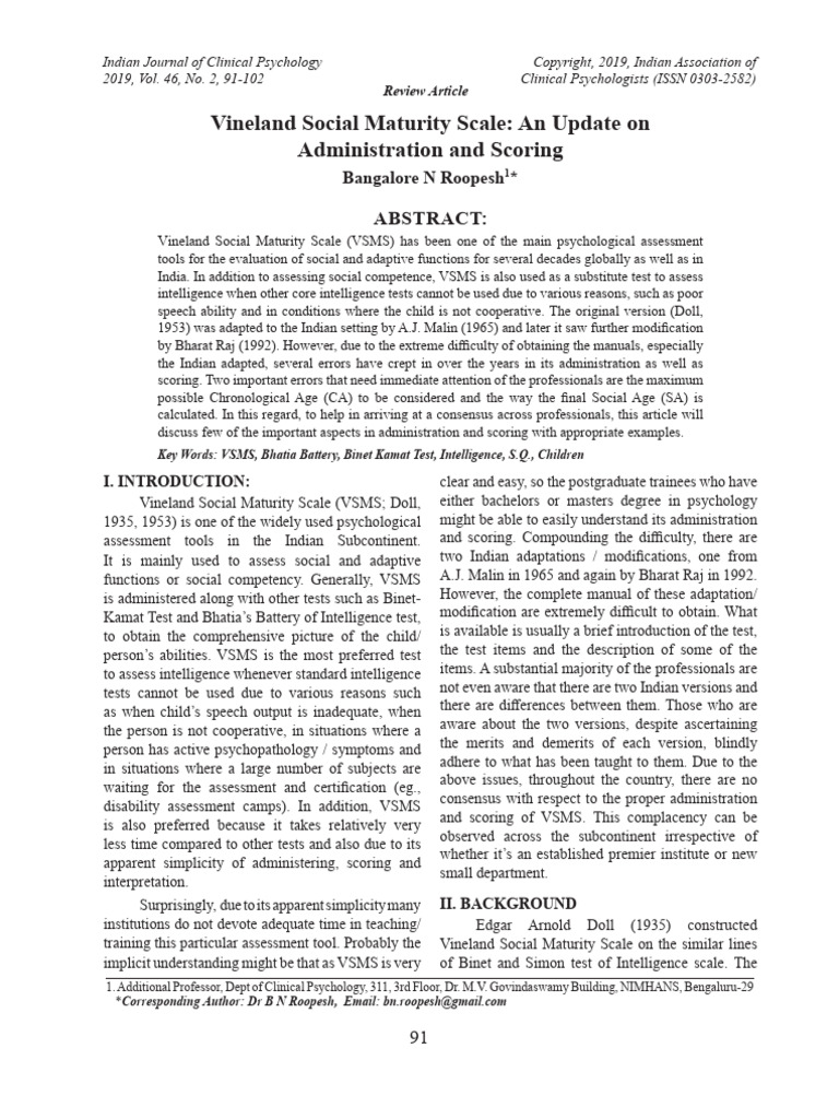 Vsms Anupdateandadministrationandscoring | PDF | Intelligence Quotient ...