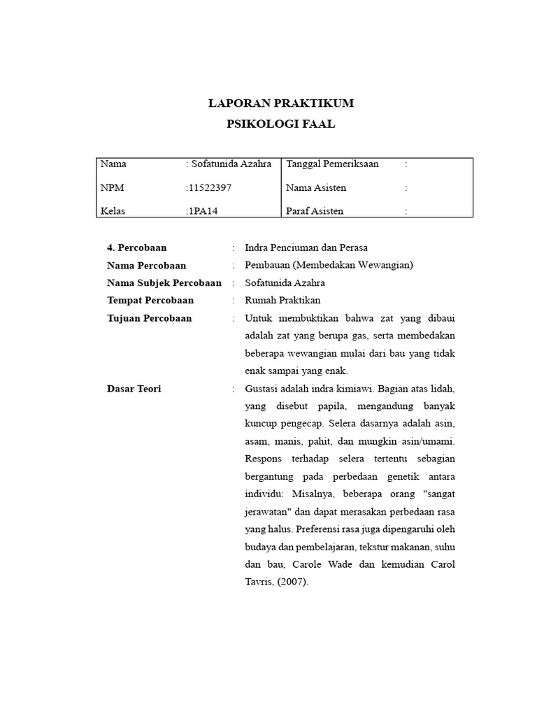 Laporan Indra Penciuman Dan Pengecapan | PDF | Kesehatan Holistik ...