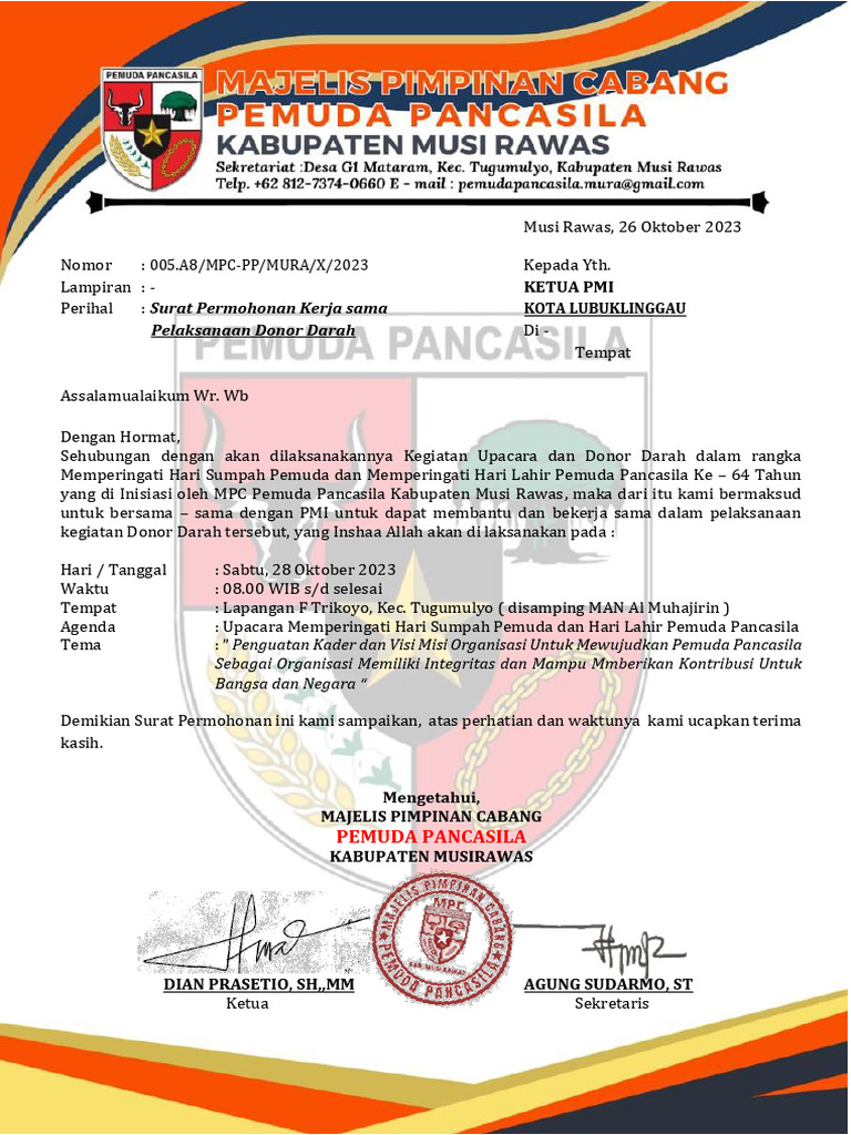 Surat Permohonan Donor Darah PMI | PDF