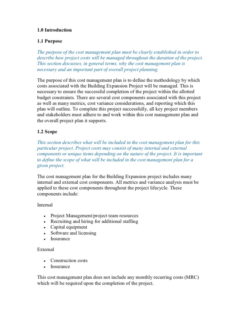 Cost Management Plan-Template1 | Download Free PDF | Product ...