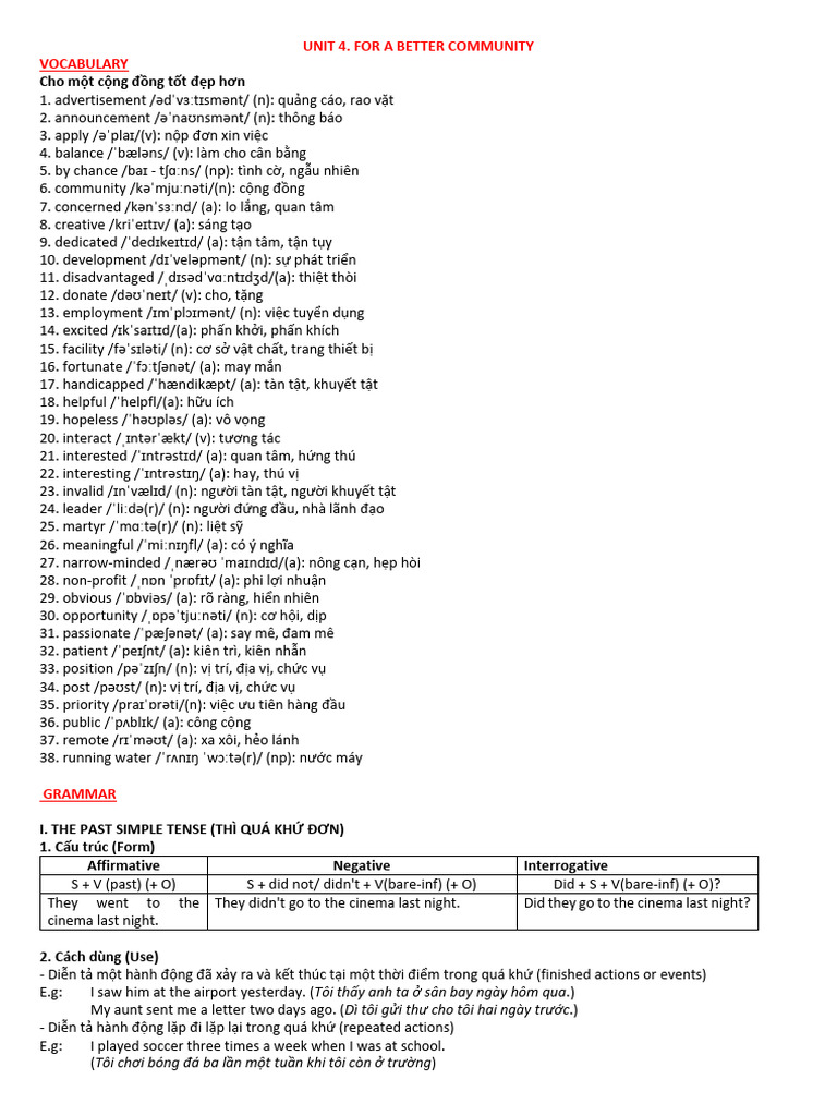 UNIT 4 - Voca and Grammar | PDF