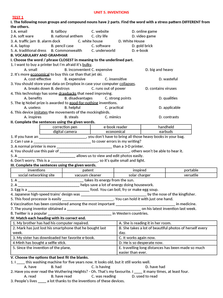Unit 5- Inventions- Test | PDF | Mirror | Dolphin