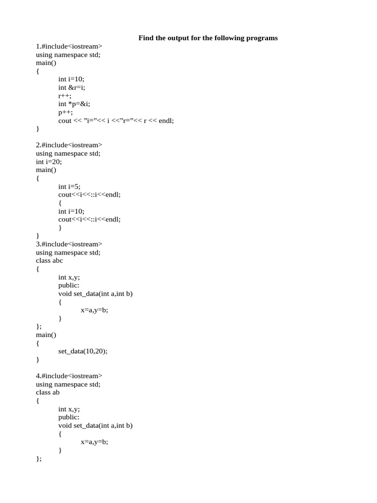 Cpp Output Prediction | PDF | Namespace | Computer Programming