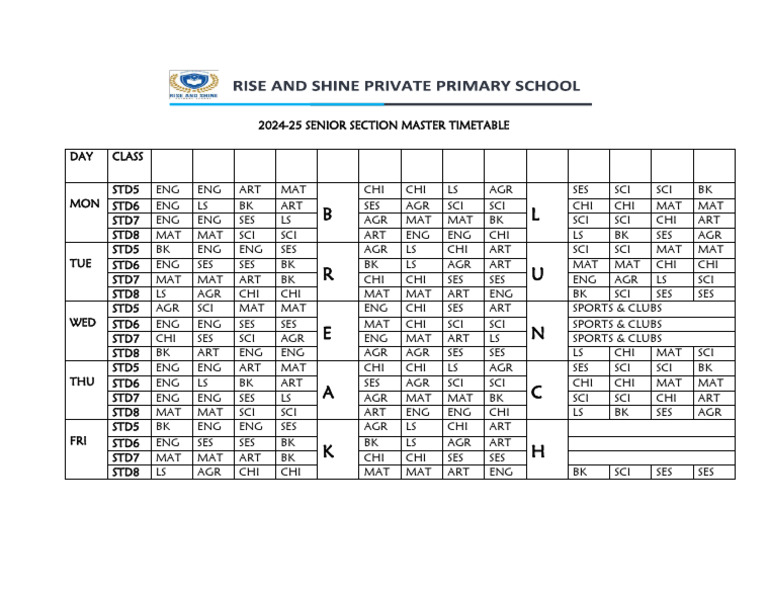 Master Timetable-Senior Section-Rise&shine-2024-25 | PDF | Technology ...