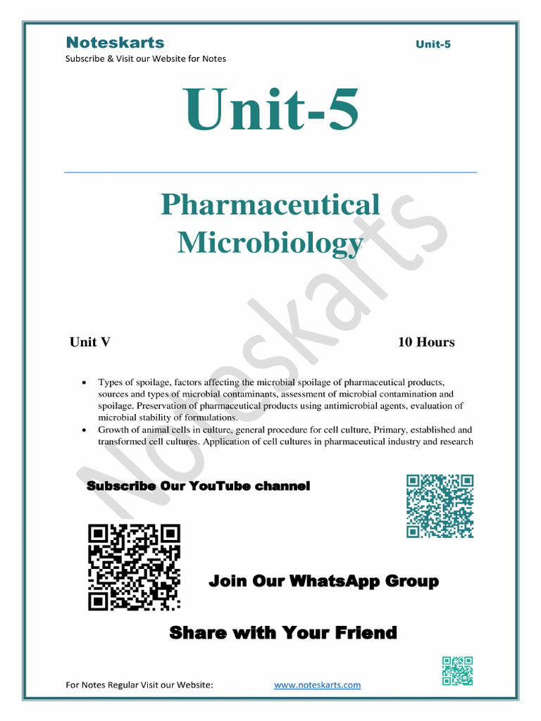 UNIT 5 B.Pharma 3rd Sem Pharmaceutical Microbiology by Noteskarts | PDF