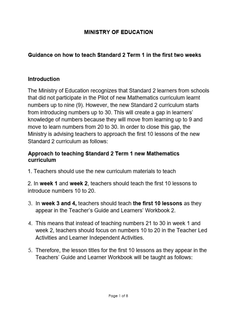 Teaching Standard 2 Math: Weeks 1-2 Guide | PDF | Curriculum | Teachers