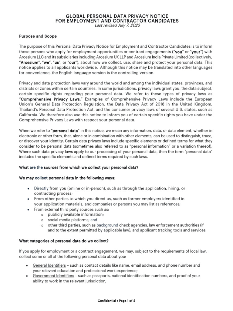 Personal Data Privacy Policy Candidates PDF Privacy Background Check