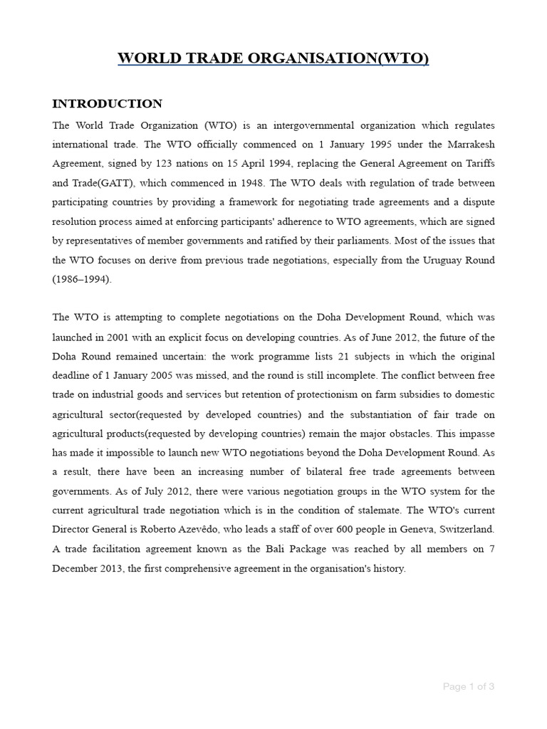 WTO (1) | PDF | World Trade Organization | International Trade